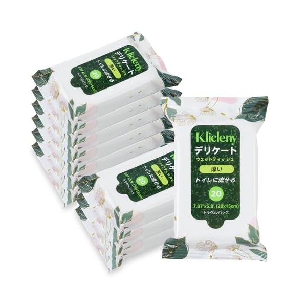 厚手で大判 ：Kliclenyトイレに流せるウェットティッシュは使いやすいために、厚めの生地を選び、1枚あたり15*20cmでできております。生地が良く、水分がたっぷり。 ※流せるタイプのウェットティッシュので、通常のウェットティッシュより...