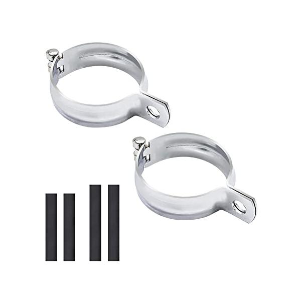 サイズ 取付ボルト穴：約10mm / 適合パイプ径：Φ約52mm*60mm 適用 バイクウインカーやフロントフォークを取り付けための固定器具です。自転車、バイクなど多種な車類に対応可能です。 頑丈な材質 鉄 電着塗装仕上げ 。良好な耐食性と...
