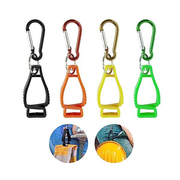 素材  金属グローブクリップは高品質の金属*プラスチック素材で作られており、耐摩耗性、耐腐食性、高強度、軽量、持ち運びが簡単です。  パッケージ 異なる色の4つのグローブクリップが届きます (グリーン*1*ブラック*1*オレンジ*1*イエロ...