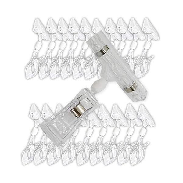 POP、案内表示、プライスカードに適したポップクリップ20個セットです。クリアカラーのプラスチック素材は、挟むものを邪魔せずに、また、シンプルなデザインのためディスプレイするものの雰囲気も損ないません。360度向きを変えられるため、高さ、向...