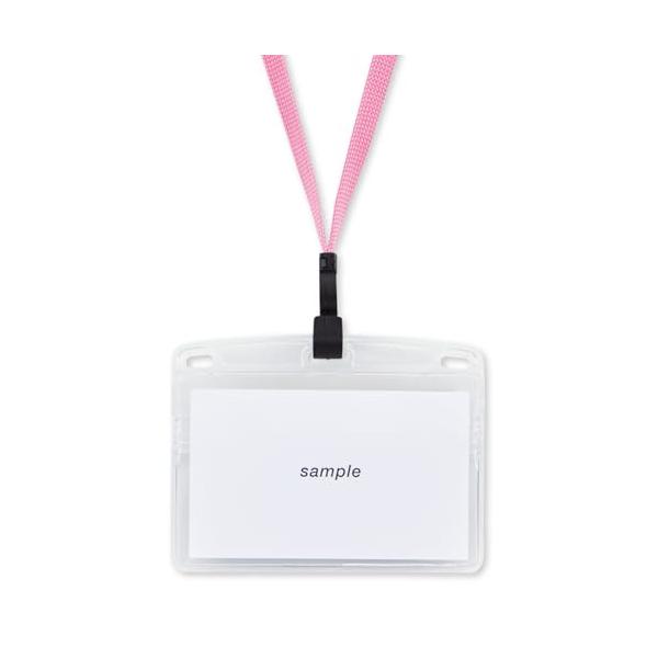 名札ケースが外れにくいフック式吊り下げ名札。会社、イベント等でのご使用に最適です。 ひもサイズ 長さ約90cm、幅約10mm ケース外寸 W103XH79mm ケース中紙寸法 W90XH55mm 入り数 10枚  色 フレッシュピンク文房具...