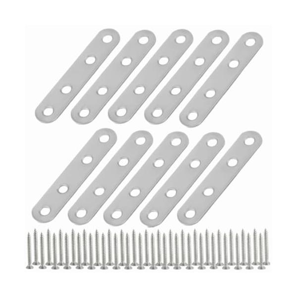 材質:良質なステンレスを用いて製造し、硬くて耐久性があり、防錆、使用寿命が長い.サイズ:96*16mm、厚さ:2mm、穴の直径:5mm、ネジ:M3*16mm.パッケージ:10*ジョイント金具と40*ネジ.ディテール：傷をつけないように円形設...