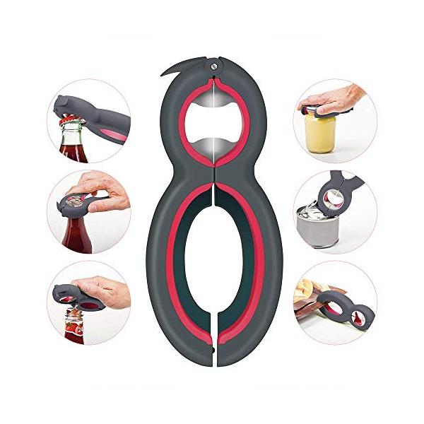 多機能：栓抜きはもちろん、プルトップ開け、ペットボトルの蓋開け、ハムなどのフィルムはがしや、袋のカットなど1台6役の万能オープナーです。。毎日使うためのキッチンガジェットが必要です。強度を保存：関節炎患者、高齢者、または手の力が弱い人に理想...