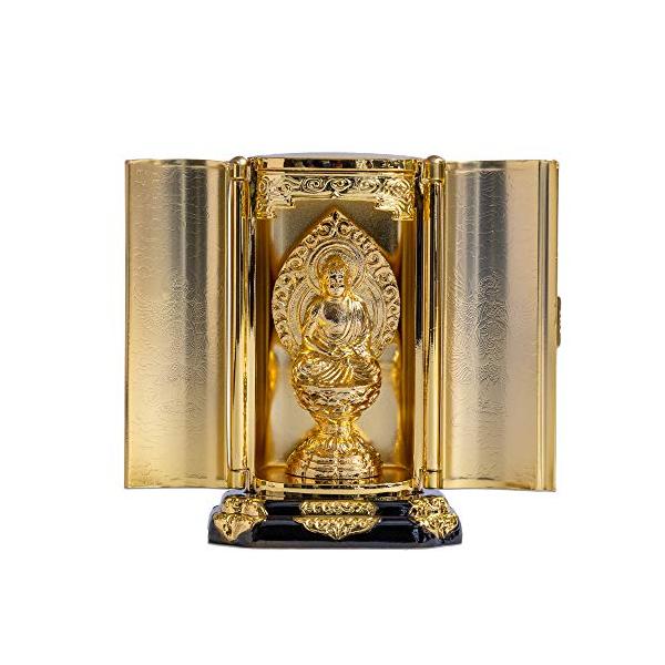 シリーズ：守護本尊 純金メッキ仕上げ 厨子入り　約10ｃｍ 小スペースでも仏像を祀れる厨子をお付けして本体サイズ：高さ9.7*幅6.5*奥行4.3cm 厨子 　重さ：400ｇ　 *仏像単体サイズ：高さ7.0*幅3.3*奥行1.6*身丈4.3...