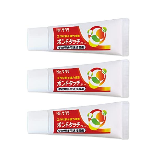 セット内容 多用途接着剤「ボンドタッチ」24ml*3個 特長1 図工の授業やご家庭での工作・DIYに。紙、木、石、金属、フェルト、色んな素材を強力接着。 特長2 細かい部分を塗りやすい細口ノズル。空気が入りにくく残量が分かりやすいアルミラミ...