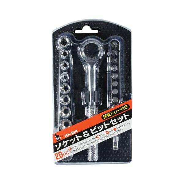 材質:ラチェットハンドル・ソケット:S45C;ビット:Cｒ-Ｖ表面処理:ラチェットハンドル:黒塗装;ソケット:メッキ仕上;ビット:ショット仕上セット内容:左右切り替えレバー;ソケット 7・8・9・10・11・12・13 各1個;ドライバービ...