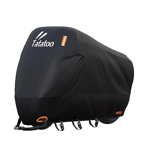 色：ブラックサイズ：XL - 220*125*105cm 耐久性素材 アップグレード版の300D耐久性オックスフォード生地素材を使用したTatatoo バイクカバーは、優れた耐久性と長寿命を実現しています。 この高品質な素材は、摩擦、引っか...