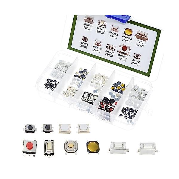 パッケージ内容 10種類のタクトスイッチ各25個、計250個、収納ケース付き。 材質 金属カバー板、外殻プラスチック材料。 簡単な取り付け 製品の構造はシンプルで、取り付けや使用が容易です。 持ち運び便利 コンパクトな触覚ボタンで携帯に便利...