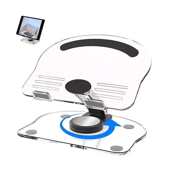 仕様 360*回転角度調節できる・高さ角度調整可能タブレットスタンド、*素材：アクリル、*アクリル:ブラック、*サイズ：タブレットプレート15.2*12cm、ベース: 12*15.2cm、サポートポール長さ8.4cm、*重さ：230g。 デ...