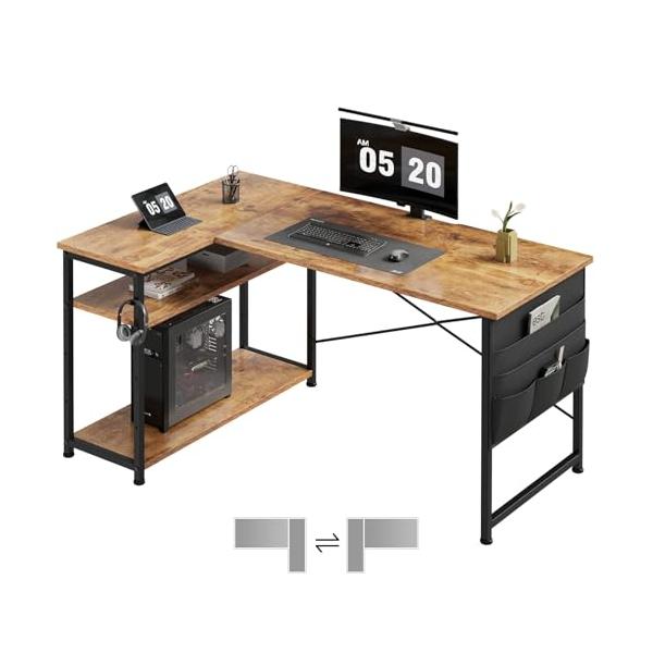 色：白いサイズ：幅99CM 棚は左右に取り替えがきく L字型の棚の左右も切り替え自由なので、様々なシーンにあわせます。サイドの収納袋の位置もL字型の本棚の位置に合わせて変えています。 十分な収納スペース  l字デスクの反対側に引き出しとレイ...