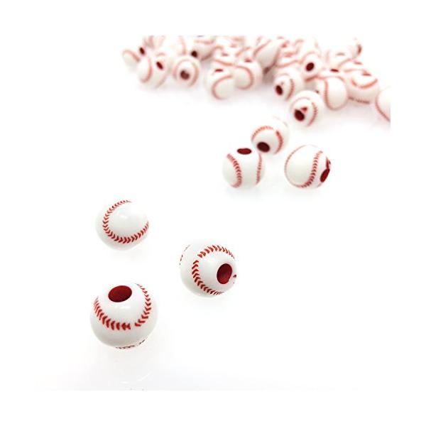 かわいい野球ボール型のビーズです。アクセサリー等ハンドメイド製品の製作にご利用ください。チームでお揃いのオリジナルアイテムづくりにいかがですか。スポーツボールの縫い目の部分も凹凸があり、リアルに表現されています。 サイズ  直径12mm 内...