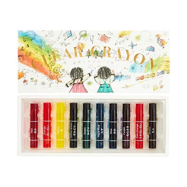 なめらかな描き心地の、半透明のオイルゲルクレヨンです。線画の上からぬると、透明水彩絵の具で描いたように下絵が透けて見えます。ベーシックな10色セットです。 続きを読む文房具・オフィス用品:筆記具:クレヨン