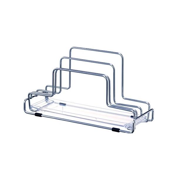 サイズ:26.2*9.4*14.2cm本体重量:約330g材質:本体/ステンレス鋼、トレー/ポリスチレン、脚ゴム/塩化ビニル樹脂原産国:中国ホーム＆キッチン:収納用品:キッチン収納:まな板スタンド