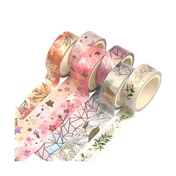 豪華の金花柄：金箔押しがアクセントの和柄マスキングテープです。豪華な和柄です。DIY必須品：DIYコンだったら、このテープはグッドチョイスに違いない。優れた紙材料を採用し、絵柄がはっきりしていて、色が褪めません。柔軟性があり、使いやすいです...