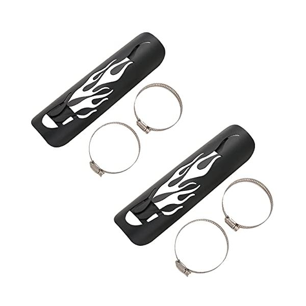 商品内容：バイクマフラー用ヒートガード ファイヤー柄 ブラック2個入り ステンレスバンド各2個付 サイズ：本体長さ228mm 横幅64mm 厚み20mm バンド取付幅150mm ステンレスバンド径50mm-70mm ※いずれも概寸となります...