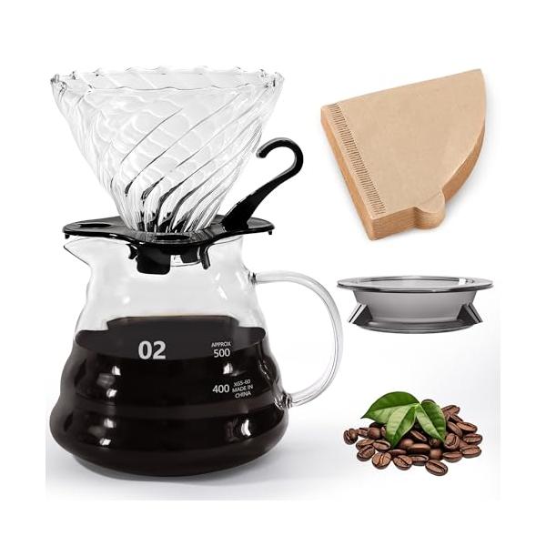 高品質 この コーヒードリップセット の本体は厚い高ホウケイ酸ガラスで作られており、耐久性と信頼性があります。 ガラス製のコーヒーマグは耐熱性があり、傷がつきにくいです。 手淹れコーヒーの楽しさを体験するのに最適です。 優れたろ過能力 コー...