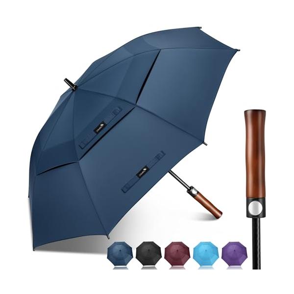 ゴルフ傘 54/62/68インチ(弧長)の超大型デザインを採用しました。雨の日は、3人とも雨に濡れる心配はありません。快適な木製ハンドル、片手操作でワンタッチで開きます。 高品質&amp;耐久性 日よけになるだけでなく、雨も防ぐことができま...