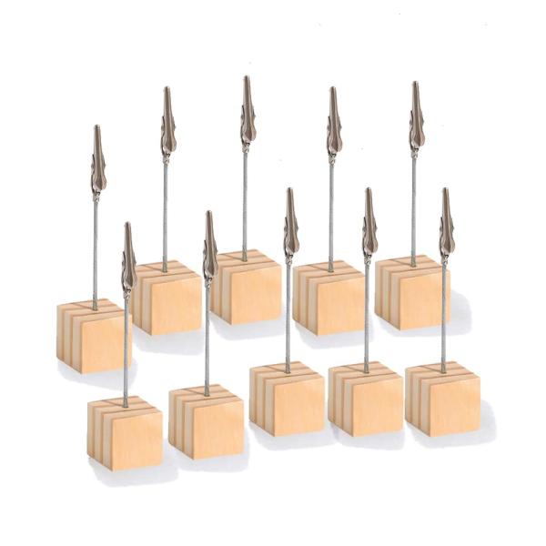 数量 10個 素材 木材*ステンレス サイズ 高さ12cm (土台2.5cm) 重量 各10g 対象 名刺サイズ、B7サイズ程度 *これより大きいサイズの場合、重心が不安定となります  コンパクト*シンプルなメモスタンド 場所をとる事なく、...