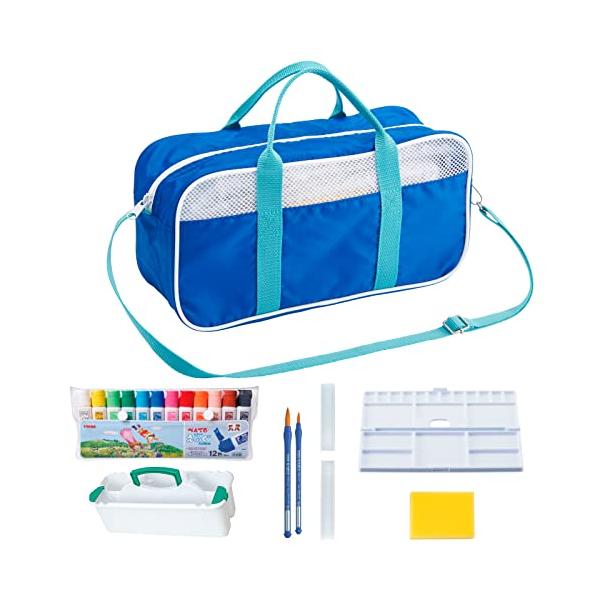 バッグ色 ブルー(耐久性、耐水性に優れたナイロン製でコンパクトサイズ。肩かけひも付き) サイズ/重さ 幅 330mm *奥行 119mm * 高さ 160mm/860g セット内容 エフ水彩12色、画筆(丸筆2種)、パレット、大型筆洗バケツ...