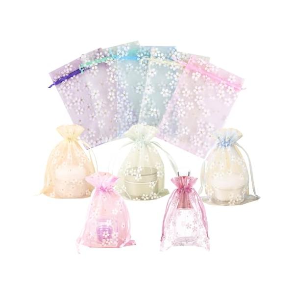 「商品仕様」：素材：オーガンジー、サイズ： 13*18cm、セット内容：20枚セット 黄色、紫、青、薄い緑、ピンク5色各4枚 「軽量で丈夫」：オーガンジー素材は軽量でありながら丈夫で、薄く透け感がある一方、耐久性にも優れています。持ち運びが...