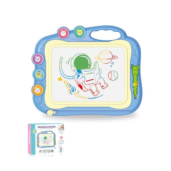 サイズ 画板サイズ：35.5x28.5x3.3cm 絵のサイズ：23x17.5cm。 4色カラー 描く場所により赤、緑、黄色、青のカラフルな線が出てきます。スタンプを使えばさらに色とりどりの模様が楽しめます。 繰り返し使える レバーを左右に...