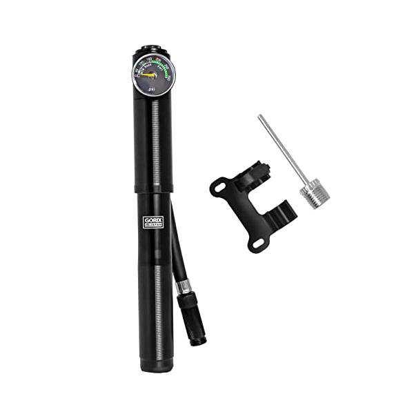 商品内容 :自転車用携帯空気入れ、ブラケット、ネジ2本、ボールニードル 材質 ：アルミ合金 対応バルブ ：仏式(フレンチバルブ)・米式 最大空気圧 :300pis ゲージ付き 誤差値範囲*1-3psi   エアリリース機能  サイズ :収納...