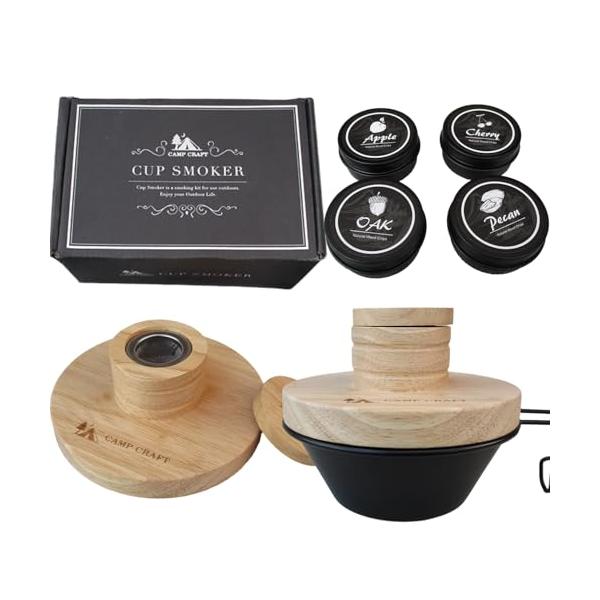 *自分が持っているシェラカップで簡単燻製が作れる*人気のスモーク系の食べ物、チーズ、サーモン、ナッツ、うずら卵、ウィンナーいろいろ作れる*カクテルスモーカーとしても使える*シェラカップの大きさ12cmに対応*高密度フィルター使用　*灰チップ...