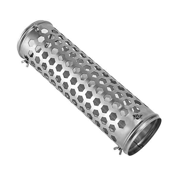 テントプロテクター製品仕様 メッシュタイプ。素材：ステンレススチール；直径：約90mm；長さ：約320mm；厚さ0.7mm 。適用範囲：直径50mm*直径73mmの煙突。 煙突熱からテントを守る 薪ストーブをテントにインストールした時にテン...