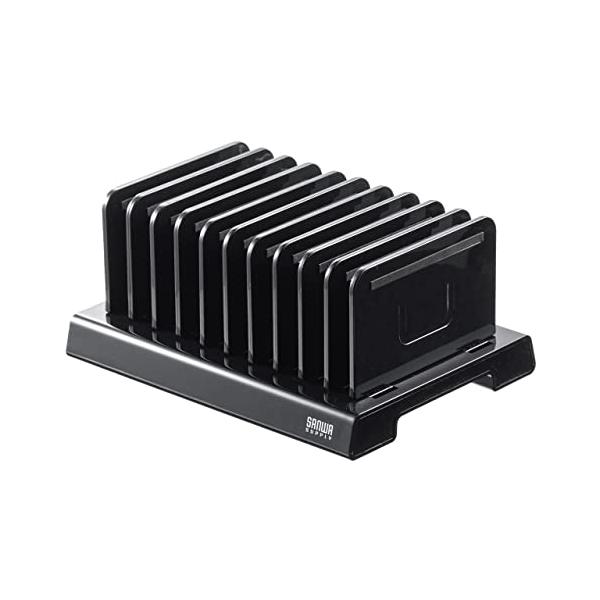 設置機器に合わせて仕切板の取付位置を自由に調整できる、最大 10台 までの設置に対応した スマホ タブレット 収納スタンド です。仕切板は5mmピッチで自由に取り付け位置の調整ができるので、ケース付きのタブレットや種類の異なる複数の機器の設...