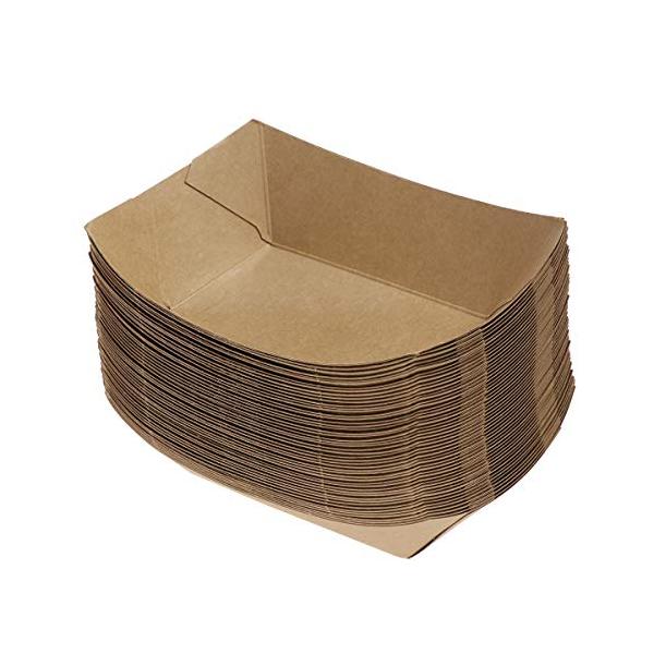 舟形皿 仕様 サイズ：16x12.5x3.5cm。色：図のように。パッケージ内容：50 x 使い捨てプレート。 クラフト 紙皿 使い捨て クラフト紙。使い捨てプレートは品質のクラフト紙素材、エコ材質、環境にやさしい、食品に利用できます。 厚...