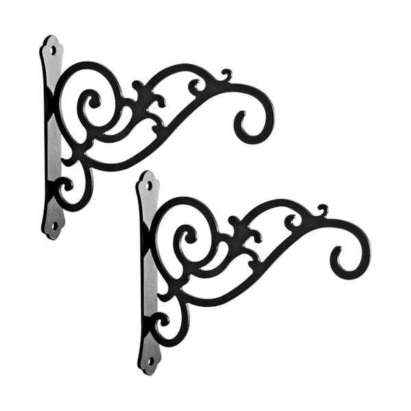 レトロ風のアイアン製ハンギングブラケット: 壁掛けフックが2点セット、取り付け用ネジも付属しています。多目的ハンガー: 吊り下げ式植木鉢、鳥かご、提灯、蚊取りランプなどを掛けられます。ガーデンオーナメントとしても活躍します。頑丈な作り: 高...