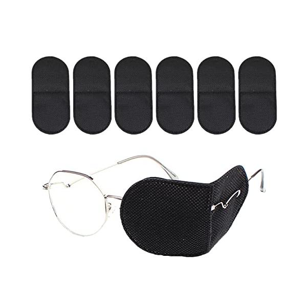 眼帯 メガネ用 両目兼用 黒 Mサイズお得な6枚セット：メガネや目の周りに圧力がかかりにくい右目と左目の両目使える眼帯 眼鏡になります。不織布素材なので色褪せや変形もしにくく、長時間着用しても負担になりにくいメガネカバーになっております。黒...
