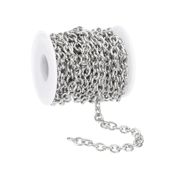 仕様：素材：304ステンレス鋼；カラー：シルバートーン；各ロールチェーン 長さ：5m/16.4ft；チェーン幅：7mm/0.28インチ；チェーンリング直径：1.8mm/0.07インチ；パッケージリスト：1ロールxステンレス鋼ケーブルリンクチ...