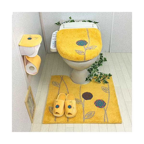 風水で、黄色は金運を良くするといわれています。　黄色が鮮やかなトイレマットで金運を呼び込みましょう 　*洗浄暖房便座用ふたカバー トイレマット４点セット。　*丸洗いができるのでいつも清潔にお使いいただけます。　*ナチュラルなテイストを表現し...