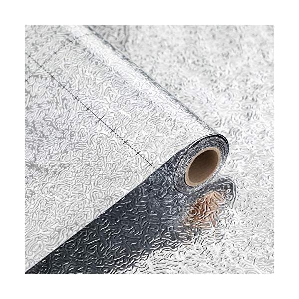 サイズ ：40cmｘ3m　貼り付け説明書付き　色：金属柄 壁 キッチン シート； お好きな長さに金属柄調カッティングして活用できます。裏面は嬉しい目盛り付でDIY初心者の方でもお気軽にお試しいただけます 簡単に家具を再生 テーブル、家具、キ...