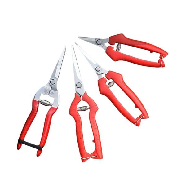 多用途、４点セット ステンレス製の剪定鋏の４本セットです。剪定用や盆栽用、園芸用、花用、芽切用、枝切用、果樹用など、様々な用途に応じて鋏を選択して、作業をスムーズに行うことができます。大まかな所は電動剪定バサミを使用し、細かいところはこのハ...