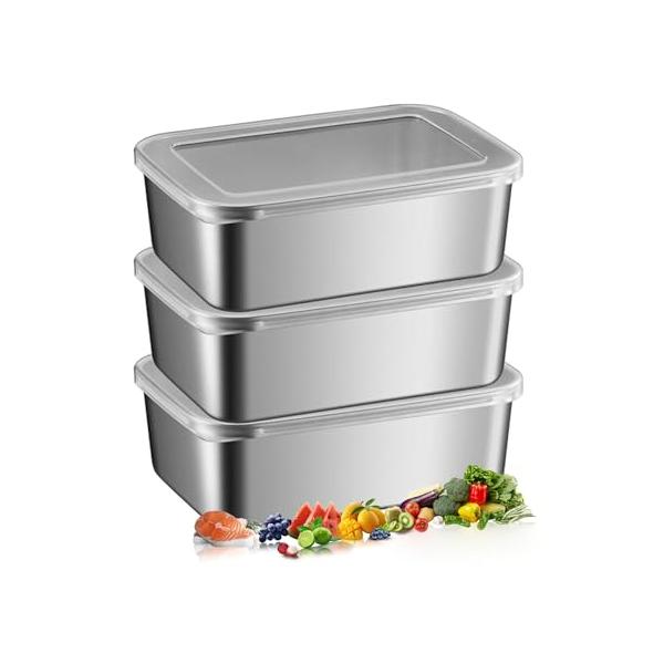 1. 高品質ステンレス鋼素材：この保存容器は食品グレードのステンレス鋼で作られており、安全で無毒、耐腐食性があり、錆びにくく、食材を長時間新鮮に保つことができ、さまざまな食材の保存に適しています。2. PE密封蓋デザイン：高密度PE素材の蓋...