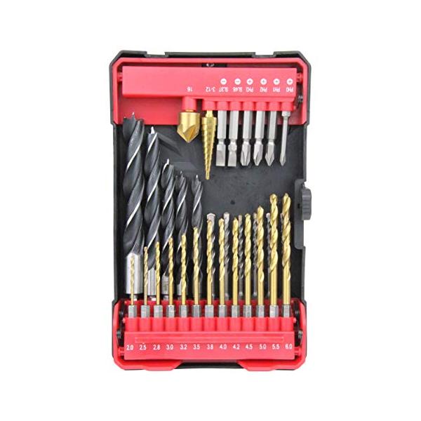 用途:穴空け・ネジ締め作業仕様1:ドリルドライバーやインパクトドライバーなどに取り付けて使用仕様2:鉄工ドリルで薄い鉄板や木、樹脂、木工ドリルで木や樹脂、超硬ドリルで石膏ボードやモルタル、レンガなどに穴あけが可能仕様3:ステップドリルで薄い...