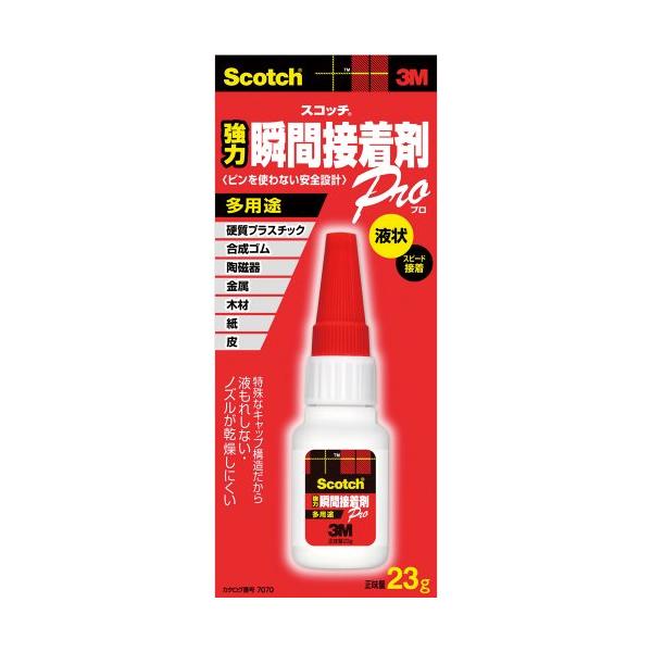 内容量:23g入り数:1本品番:7070特殊なキャップがノズルの先端を密封するので液もれしにくく、固まりにくい、最後まで使える「強力瞬間接着剤」製品です。金属やプラスチックに加え、木材などの浸透性の素材にも使えます。文房具・オフィス用品:事...