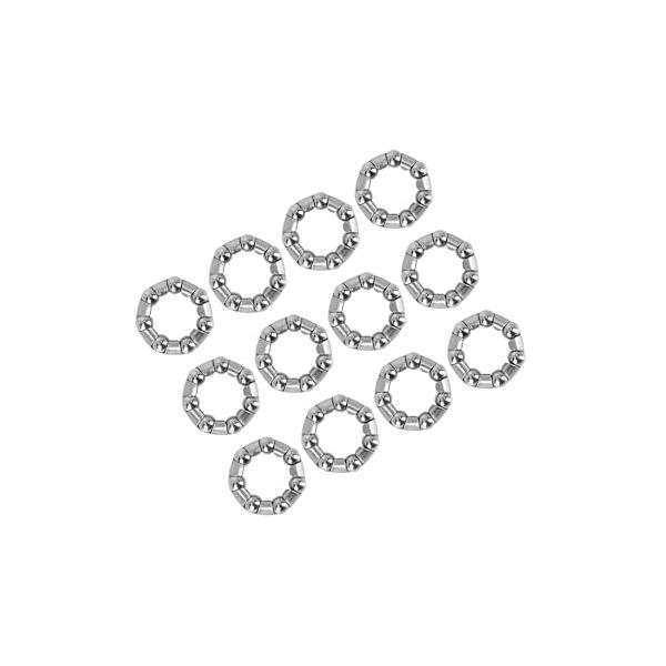 素材 このボールベアリングリテーナーは、スチール製で、耐久性があり高強度です。 寸法 外径: 20.5mm; 内径: 13mm。パッケージに含まれるもの: 自転車用ボールベアリング12個 特徴 のボールベアリングリテーナーには7つのボールが...