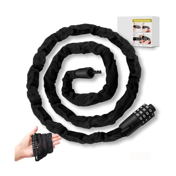 色：1）ブラック* 使いやすいチェーンロック 4桁ダイヤル式のチェーンロック。長さ：100cm*3cm、直径4mm、100cmと長めのロックですので、色々なパターンでご使用いただけます。使用しない時はコンパクトに纏められるので、車体に巻いた...