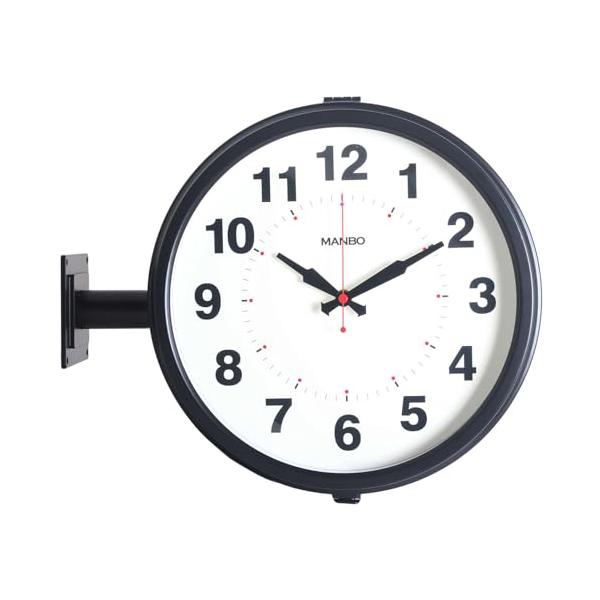 商品名：両面掛け時計ｍａｎｂｏ 両面掛時計−直径30CM 2kg ダブルフェイス ウォール クロック ブラック 非電波SIZE : 横38cm 縦31cm重　量：2000g小型欧州車のような、小粋でおしゃれな壁掛け時計はいかがですか  モダ...