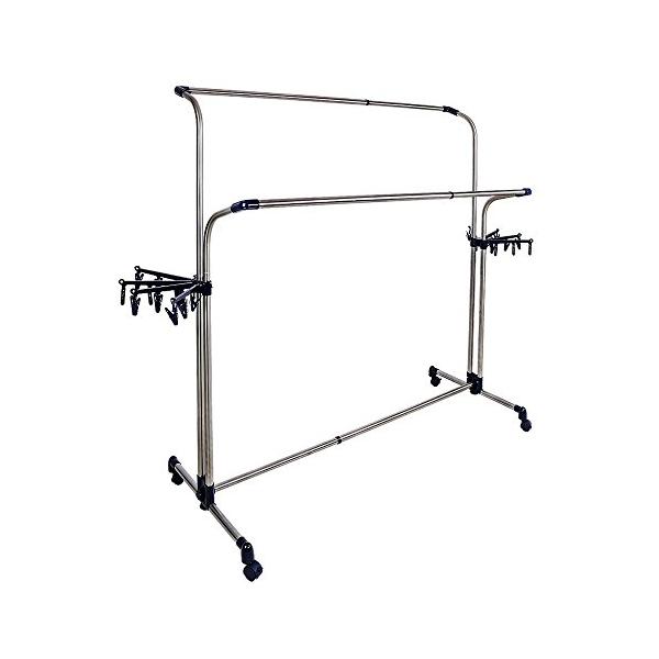 本体重量 約 ：5.5*　耐荷重 約 ：50*サイズ 約 ：長さ115*210*幅60*高さ120*180*材質：ステンレス巻きパイプ &amp; ABS&amp; PP容量(目安約):洗濯物3*5人分、布団2枚大収納量*横縦自由伸縮*キャ...