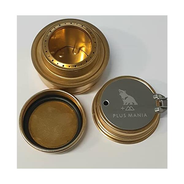 寸法：直径75mmx高さ50mm、容量100ml。真鍮付属品：火力調整蓋。スポーツ＆アウトドア:アウトドア