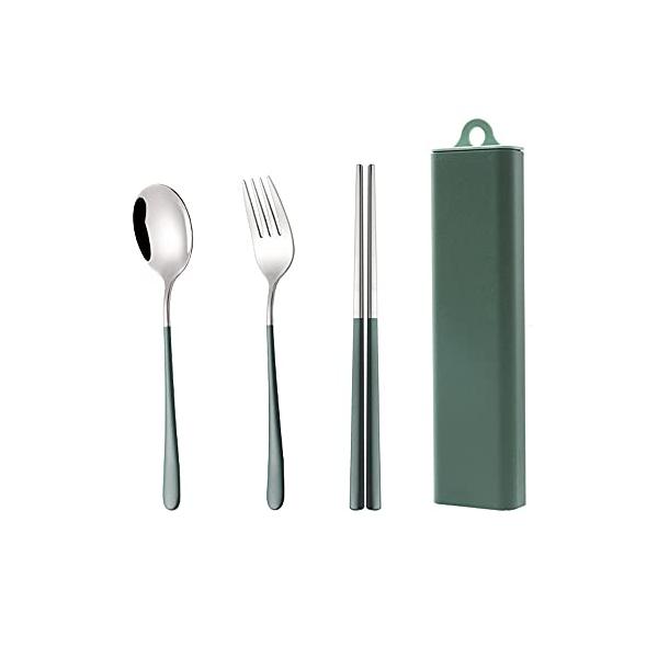 弁当用カトラリー：ステンレス箸　1膳*スプーン　1本*フォーク　1本*収納ケース1個コンパクトなトリオセット：21cmケースで箸スプーンフォークを纏めて収納できる。コンパクトで携帯便利、お弁当、ランチ、アウトドア、キャンプ用に最適なカトラリ...