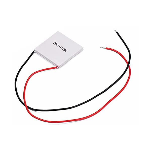 TEC1-12706ペルチェ素子発熱面にファンと冷却装置をつけて放熱させて使用乾電池1本で動作チェックできます。片側が冷たくなり、片側が暖かくなります。電流の極性を逆転させると、冷却面と発熱面が反転します　※緩衝材で梱包し丁寧にお送りいたし...