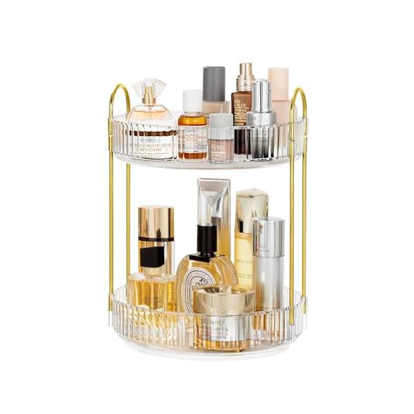 360*回転式化粧ボックス  このメイクボックスは360度回転可能で、底部の高品質ホイールにより、回転がスムーズで安定し、音も気になりません。 回転しても化粧品が落ちることはなく、簡単に見つけることができます  メイクボックス 大容量  収...