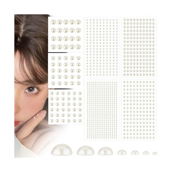 セット内容 パールシール7枚セット；3*450粒、4mmと5mmと6mmのは各160粒、8mm36粒、10mm25粒、12mm25粒。 使い方簡単 使いやすいフラットなフェイクバックパールステッカーで、どんなクラフトプロジェクトも即座に向上...