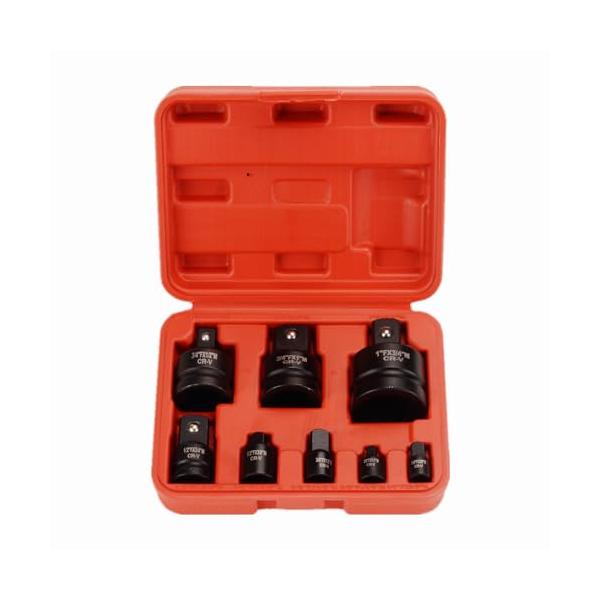 差込角サイズを変換できるインパクトレンチ対応のソケットアダプターセット。エアーインパクトレンチ、電動インパクトレンチに装着するだけで、差込角サイズを変換できます。自動車・バイク・トラック整備に使用する5規格 1"(25.4mm)、1/4"(...