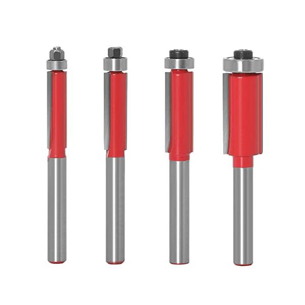 トリマービットセット トリマービットの軸径：6mm；入り数：4本入り；コロ付 、ベアリング設計、二重切断、高グレード溶接、表面塗装；優れた飾り面加工、切削性能がより高い効率を確保します。 優れた材料 ルータービットは良質、産業等級のタングス...